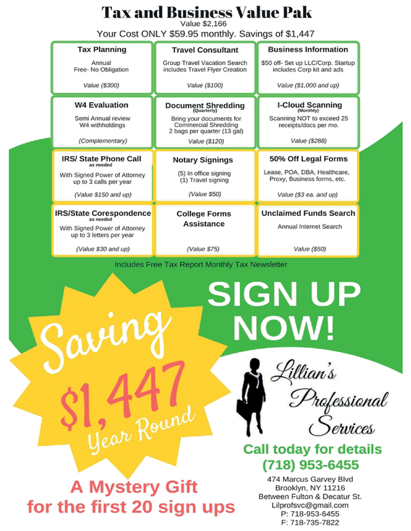 Tax & Business Value Pak - Lillian’s Professional Services